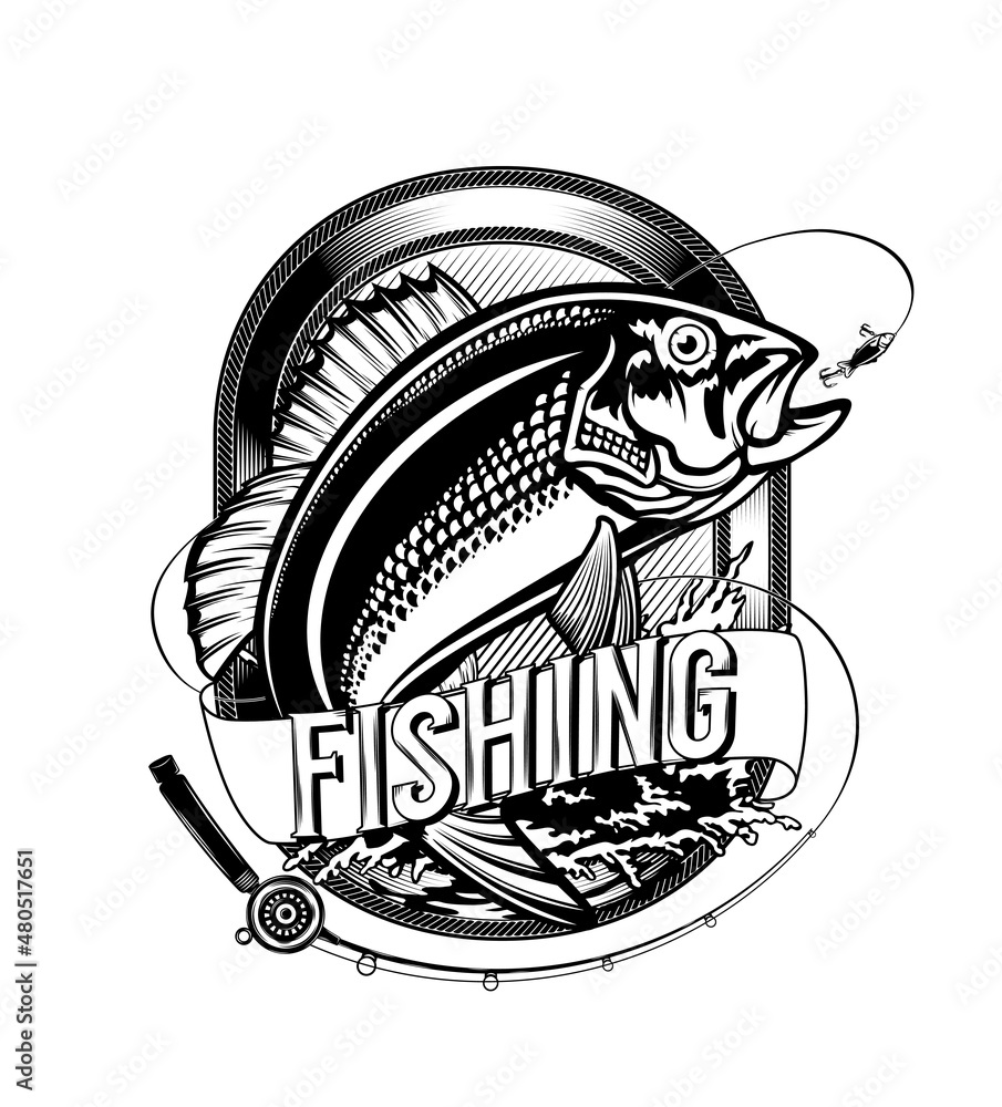 Red snapper isolated vector illustration. Fishing logo of red snapper ...