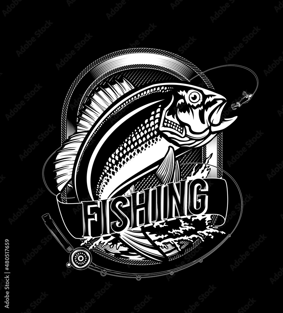 Red snapper isolated vector illustration. Fishing logo of red snapper ...