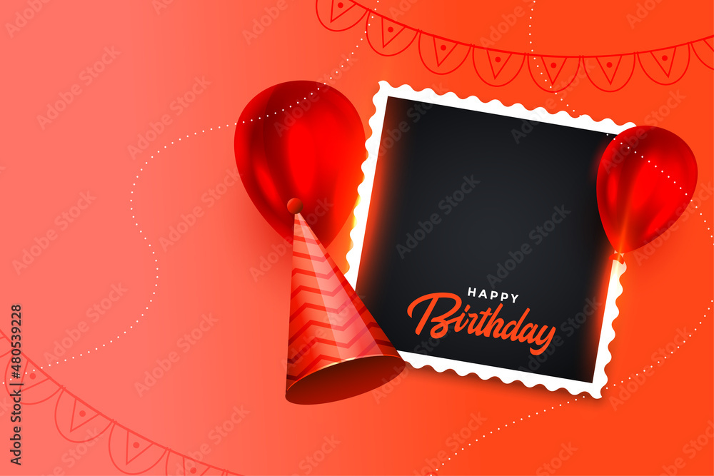 happy birthday celebration red theme card with photo frame and cap ...