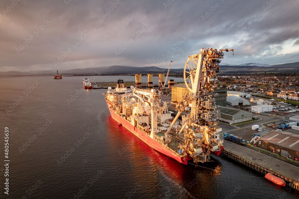 Pipe Laying Ship Used in the Oil and Gas Industry Docked at Port Stock ...
