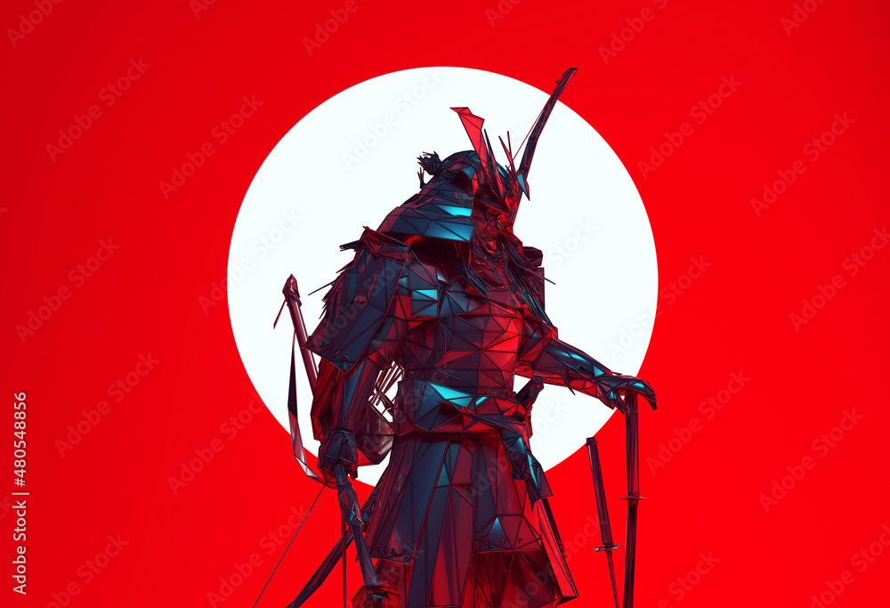 Silver Japanese Samurai Cyber Punk Warrior Polygon Form with Large ...