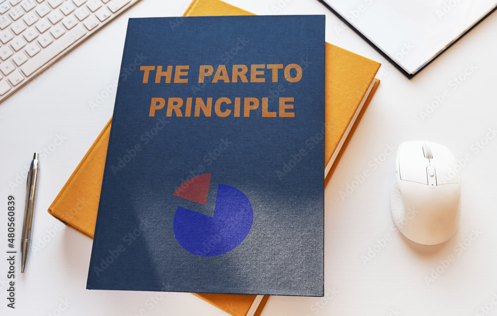 The pareto principle book illustration, office background, top view ...