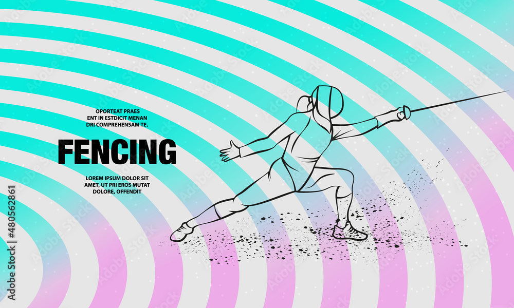 Female fencer in an attacking pose. Vector outline of fencing sport ...