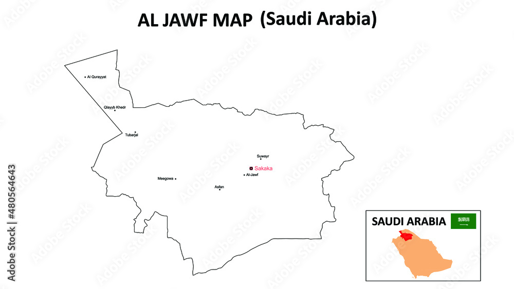 Al Jawf Map. Al Jawf Map of Saudi Arabia with white background and all ...