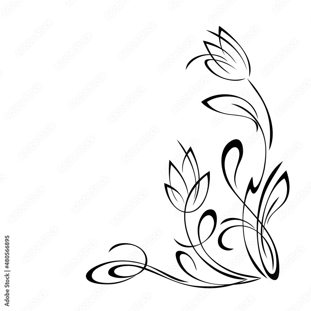 decorative corner design with stylized flowers, leaves and curls ...