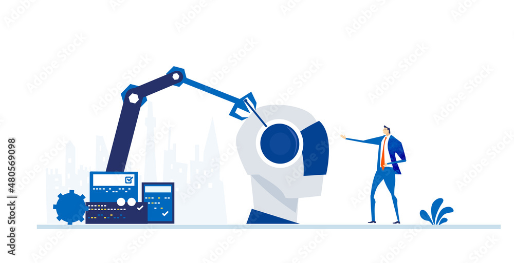 Humans build the robot. Successful business people and artificial ...