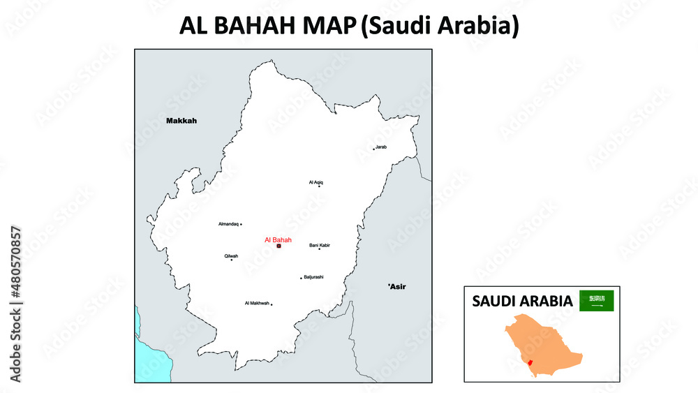 Fototapeta mapa świata dla dzieci Al bahah map. Political map of Al ...
