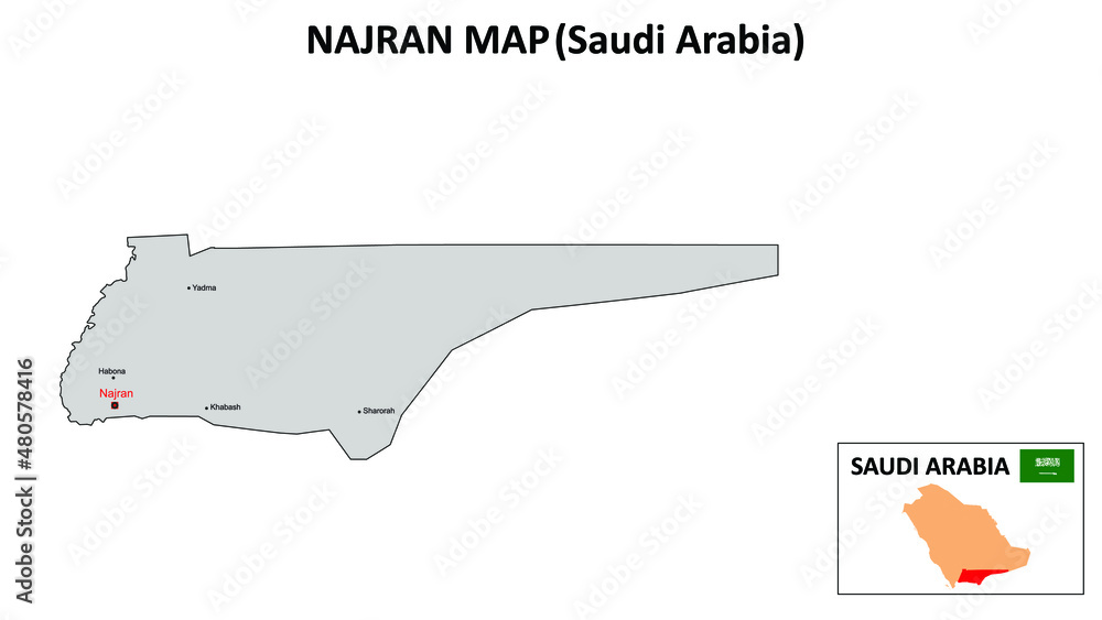 Najran Map. Najran Map of Saudi Arabia with color background and all ...