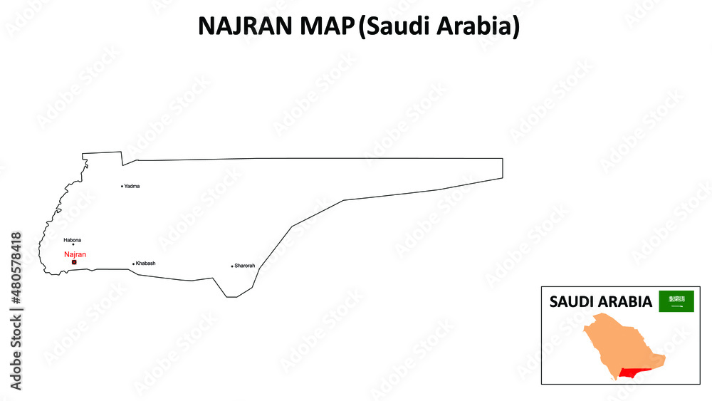 Najran Map. Najran Map of Saudi Arabia with white background and all ...