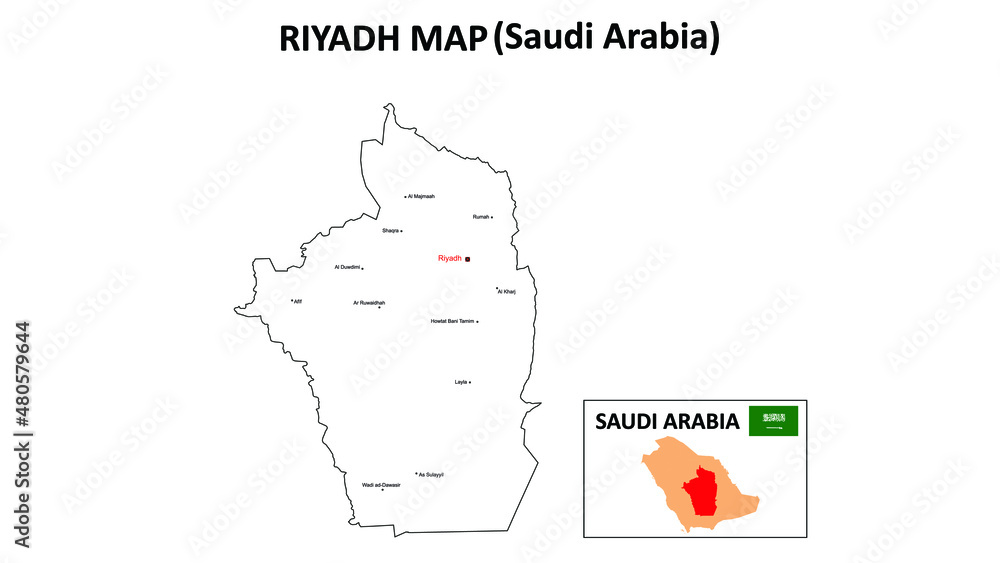Riyadh Map. Riyadh Map of Saudi Arabia with white background and all ...