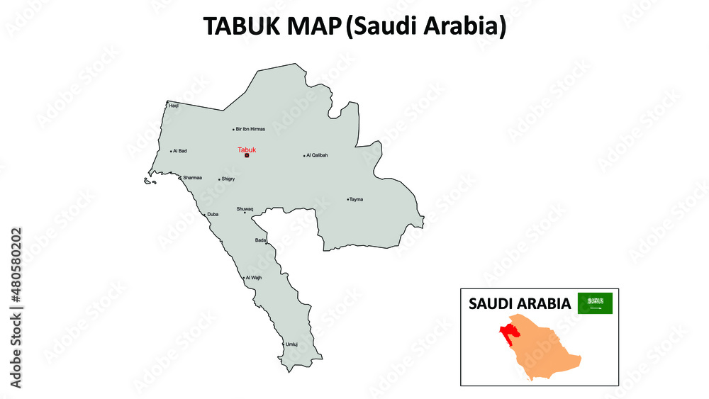 Tabuk Map. Tabuk Map of Saudi Arabia with color background and all ...
