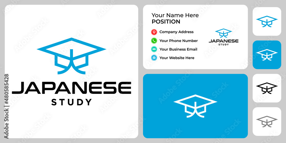 Japanese education symbol logo design with business card template ...