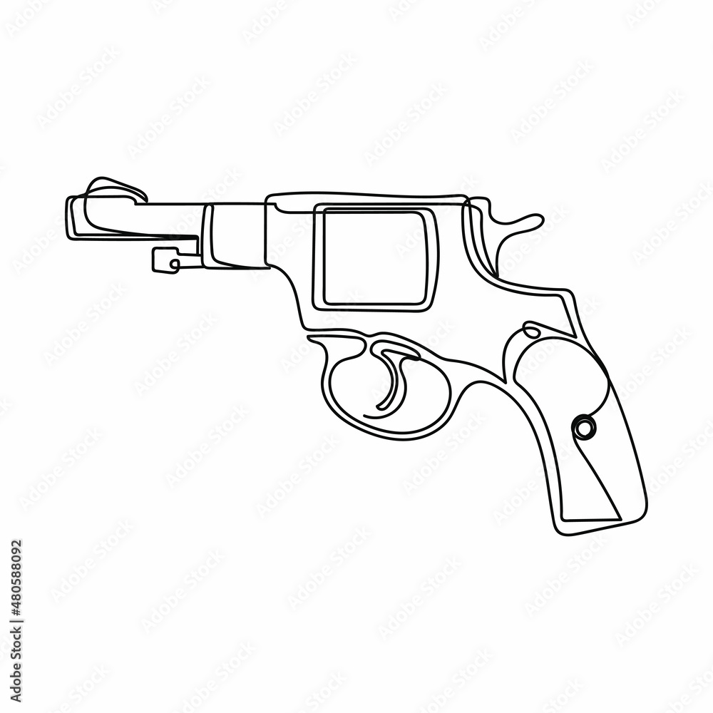 Continuous one simple single abstract line drawing of gun pistol icon ...