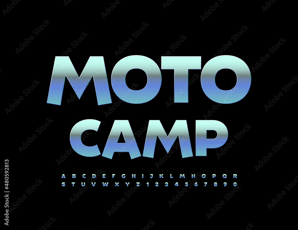 Vector modern template Moto Bike. Blue metallic Alphabet Letters and ...
