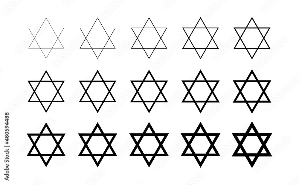 A set of Star of David, different thicknesses. Six-pointed star ...