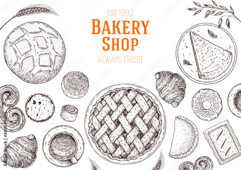 Illustration of different baked goods. Hand drawn vector illustration ...