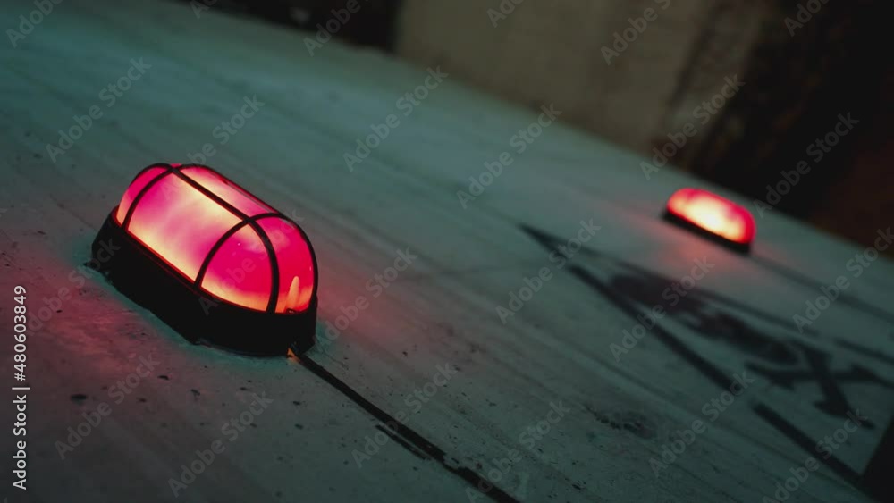 Many warning alert blinking lamps and danger attention sign on the ...