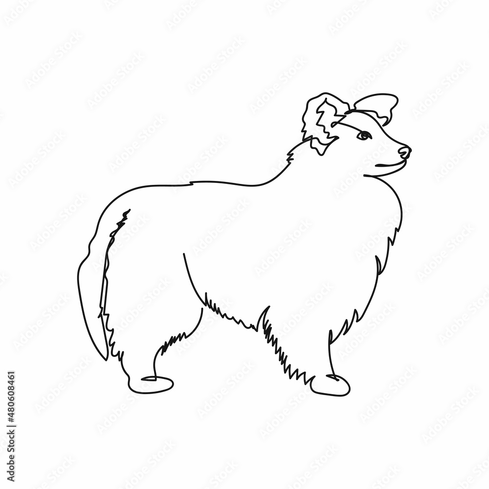 Continuous one simple single abstract line drawing of shetland sheepdog ...
