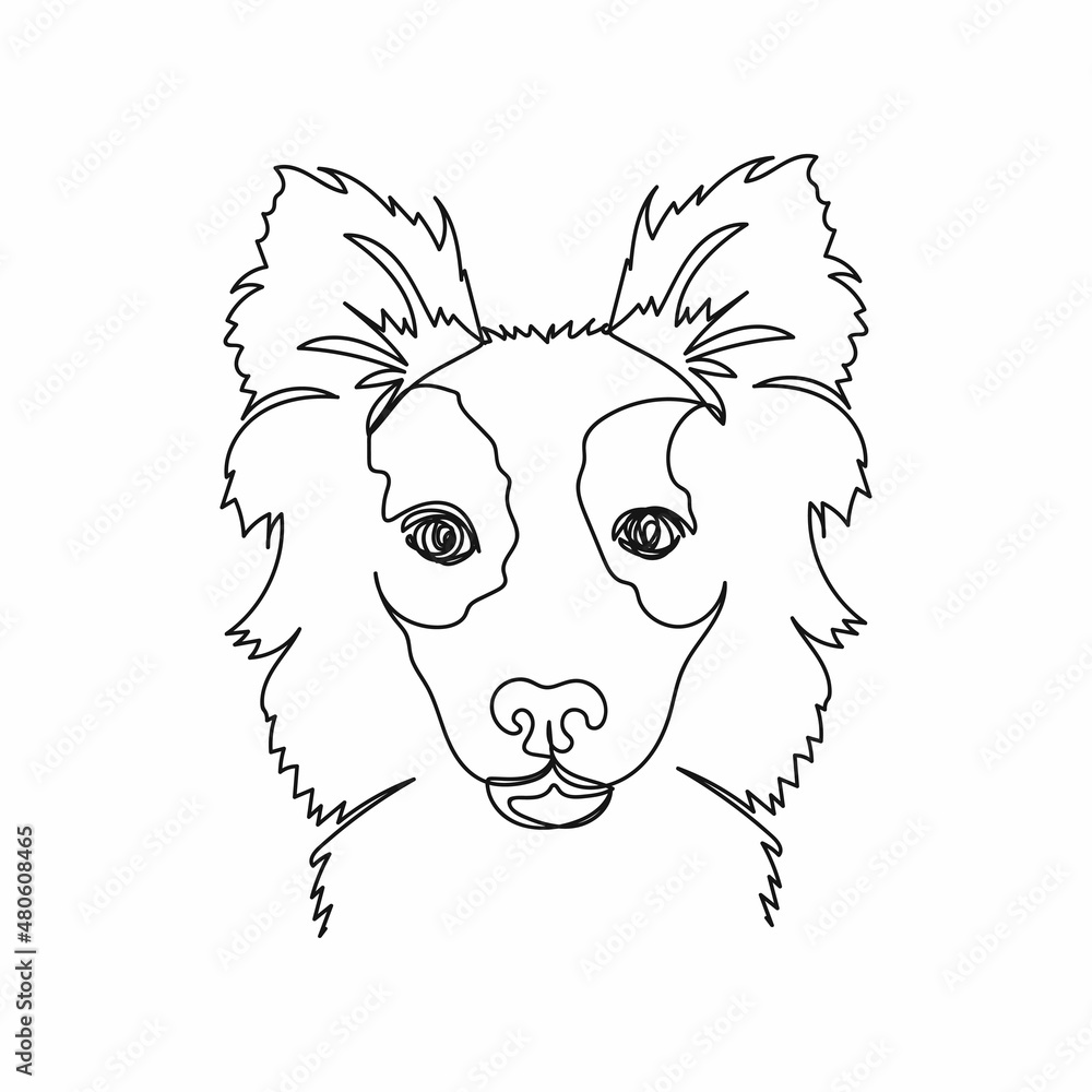 Continuous one simple single abstract line drawing of border collie dog ...