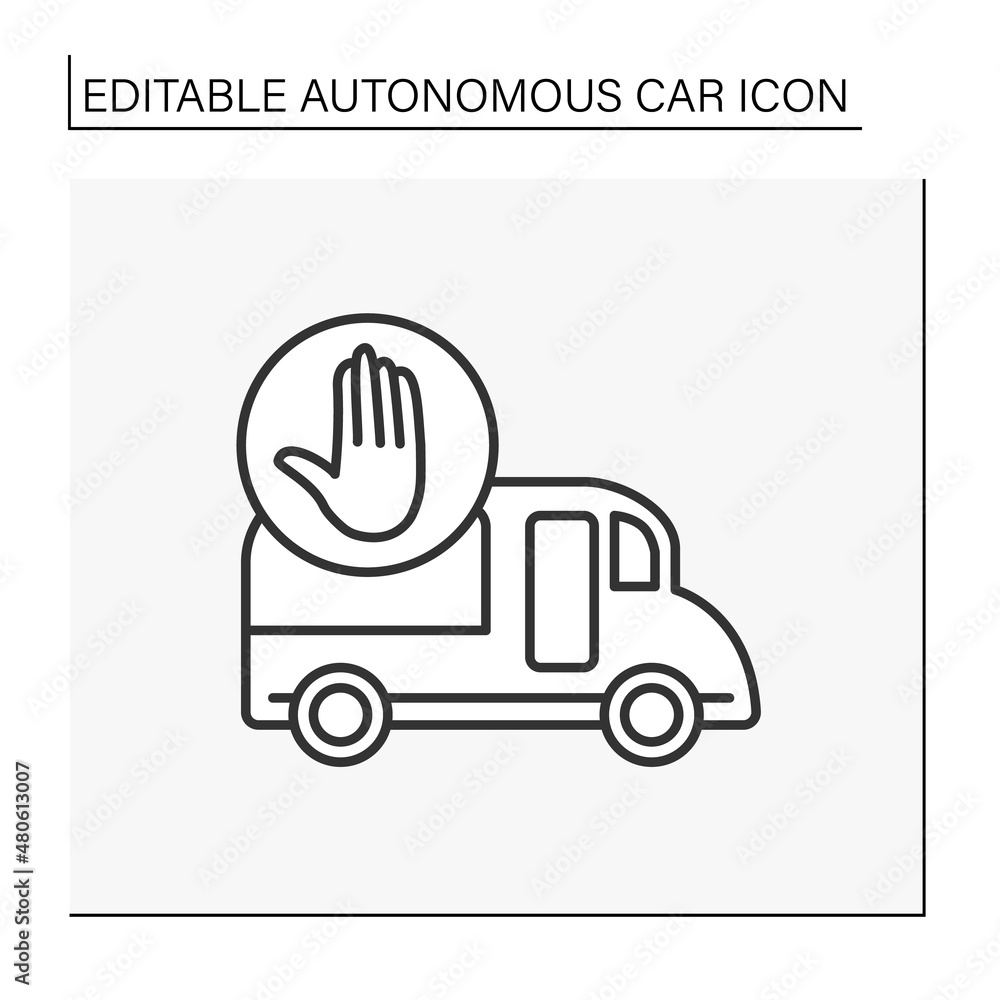 Control line icon. Car controlled by gestures. Stop sign. Autonomous ...