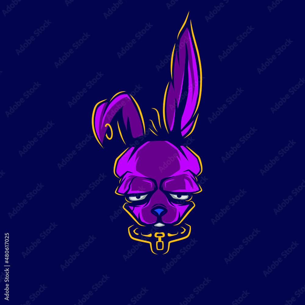 Angry rabbit art potrait logo colorful design with dark background ...