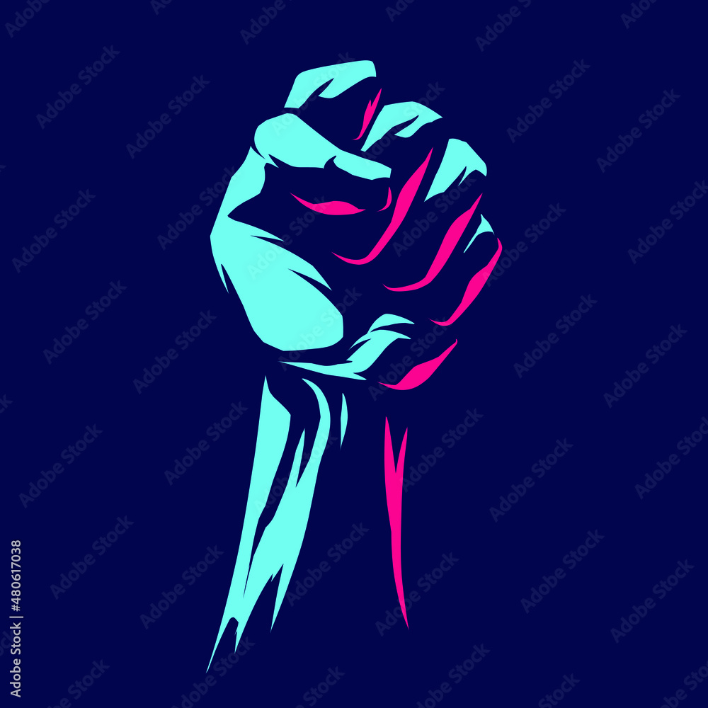 Fist neon line art potrait logo colorful design with dark background ...