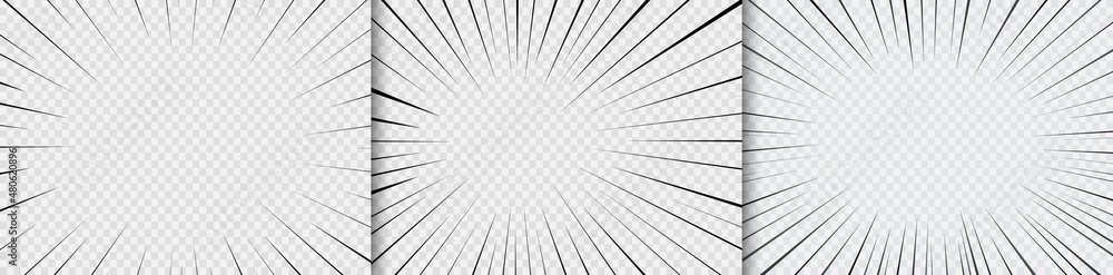 Manga frames with speed flash lines. Comic anime radial rays. Set of ...