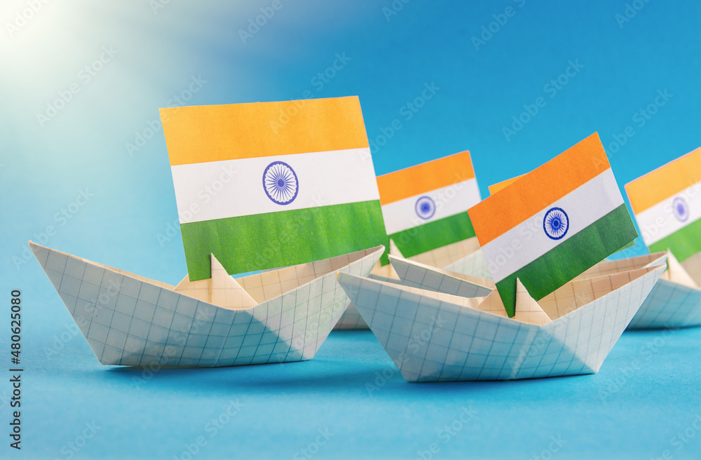 paper ship with Flags of India, republic independence day Stock Photo ...