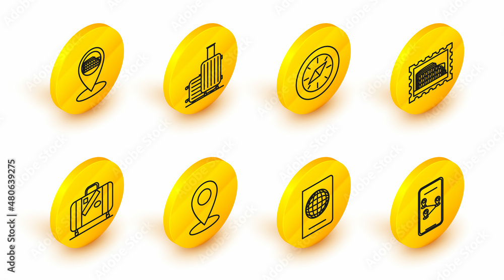 Set line Infographic of city map navigation, Passport with biometric ...