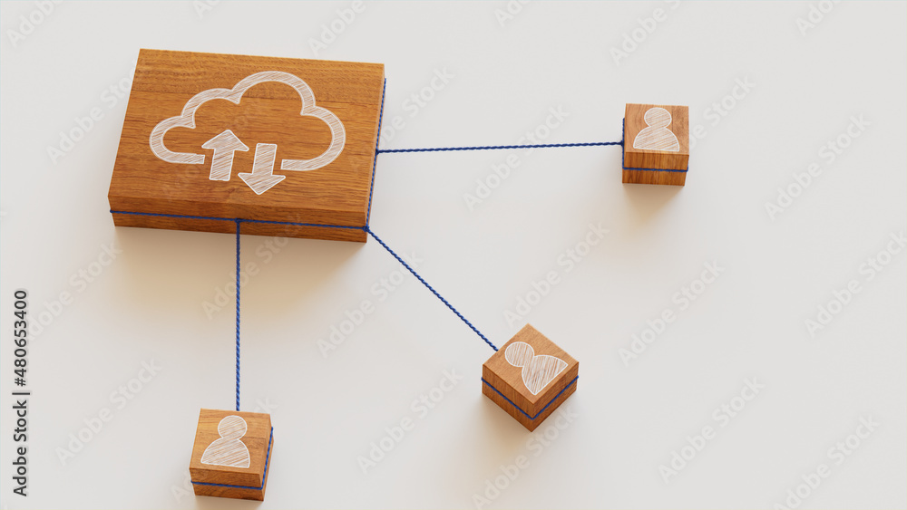 Data storage Technology Concept with cloud Symbol on a Wooden Block ...
