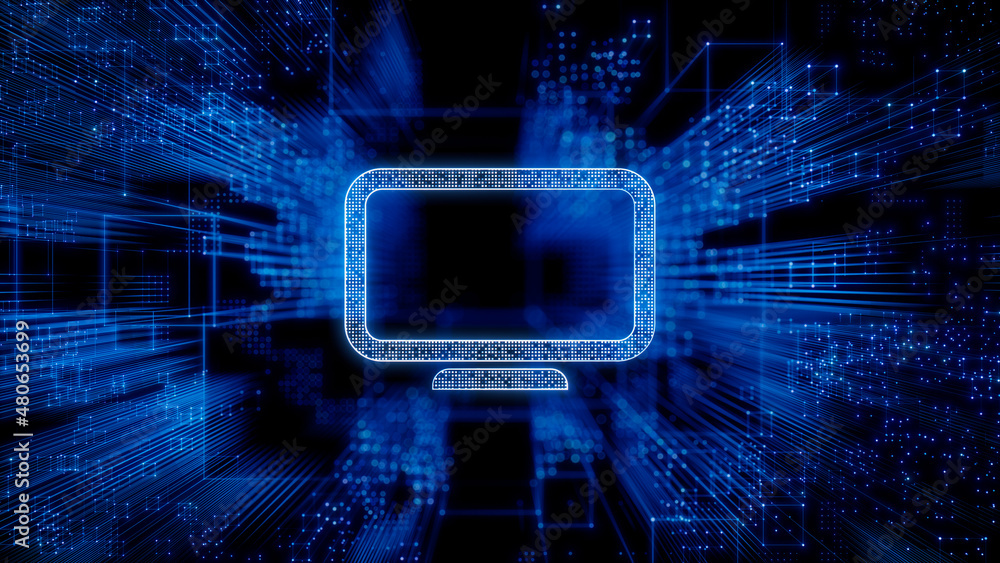 Display Technology Concept with Monitor symbol against a Futuristic ...
