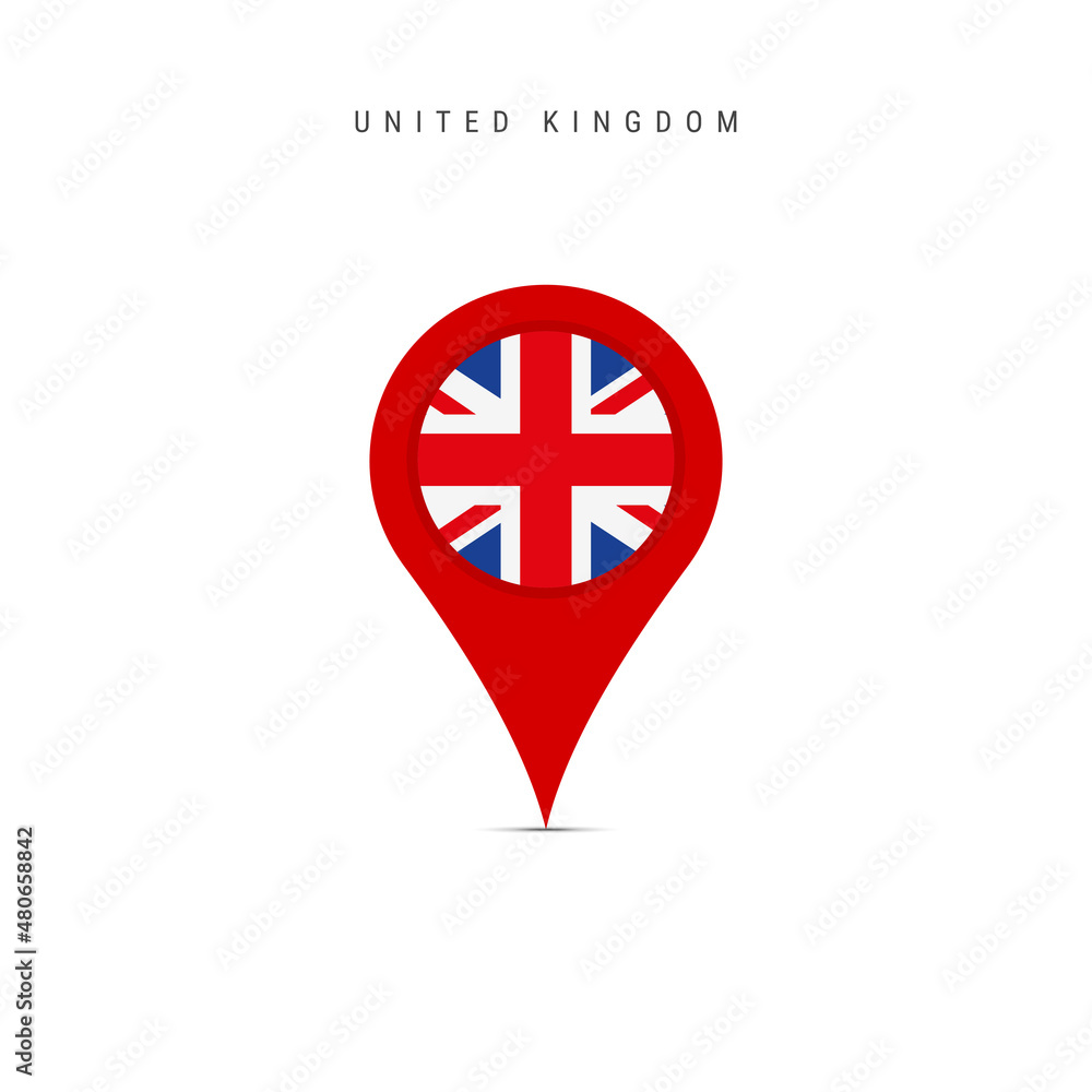 Teardrop map marker with flag of United Kingdom. British flag inserted ...