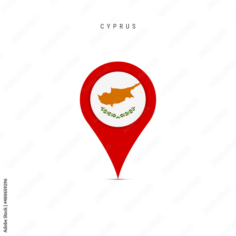 Teardrop map marker with flag of Cyprus. Cypriot flag inserted in the location map pin. Flat ...