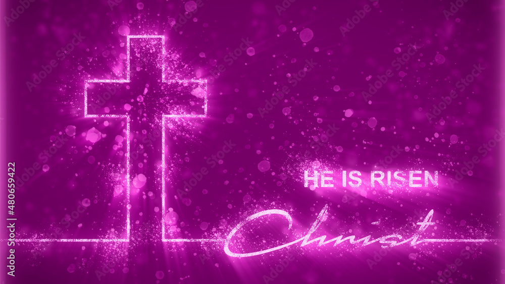 Cross and he is risen text in thin lines style. Background from ...