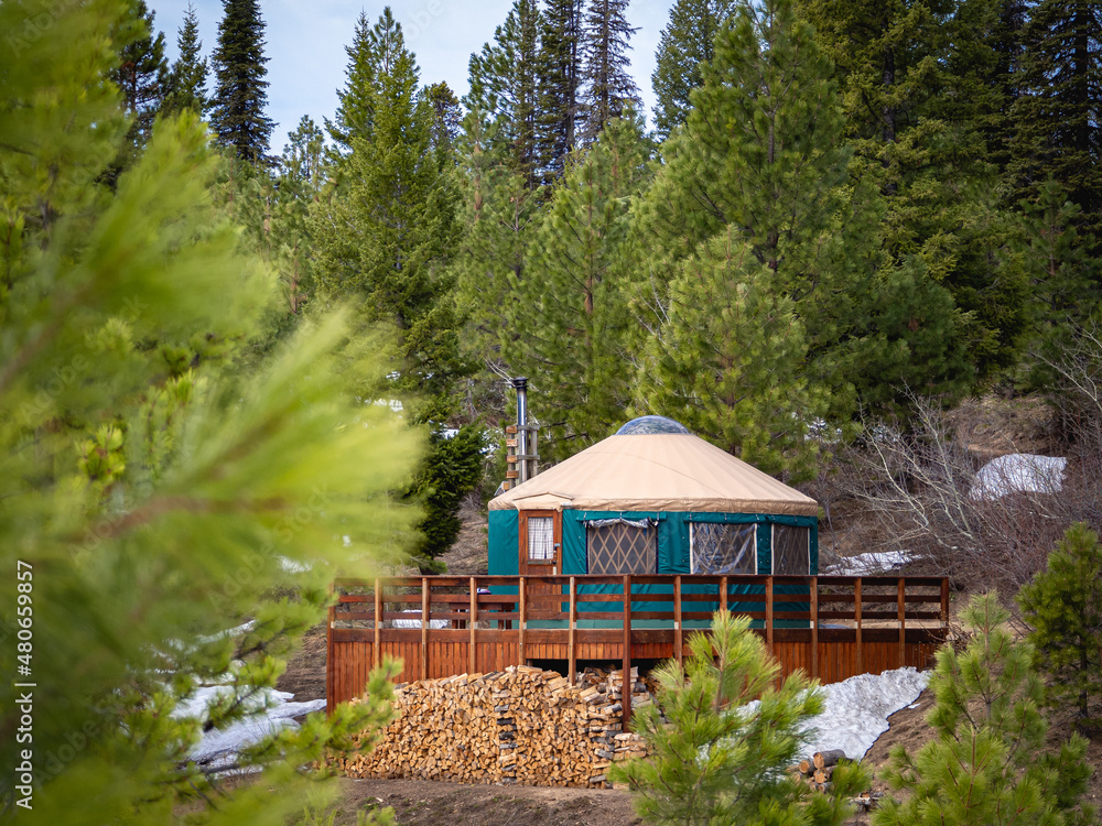 Backcountry Yurt Cabin in the Woods Stock Photo | Adobe Stock
