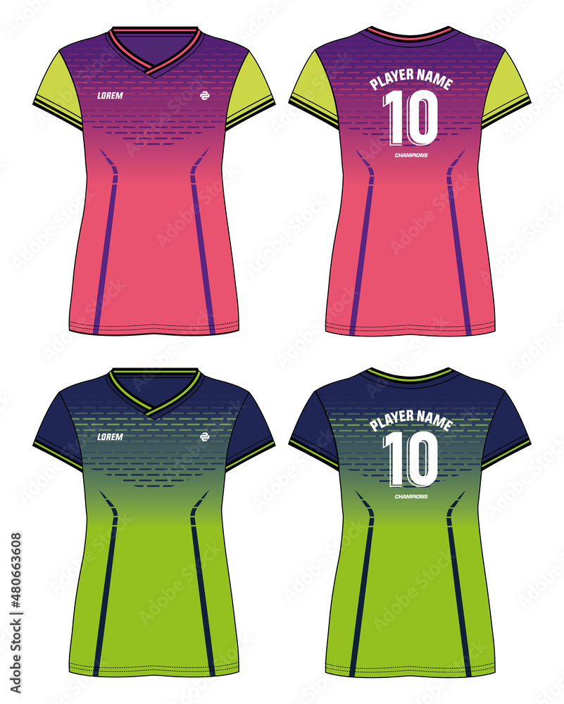 Women Sports Jersey t-shirt design flat sketch illustration with ...