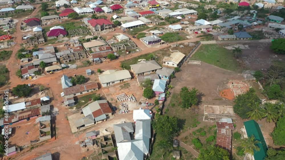 Aerial Kumasi Ghana urban homes and village roads. Commercial ...
