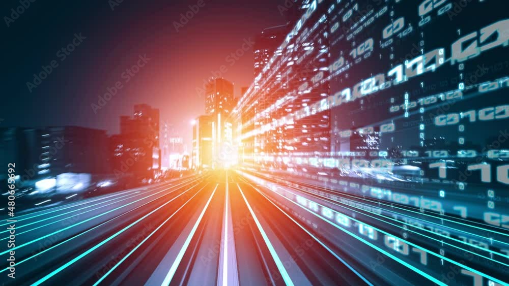 Loopable video of digital data flow on road in concept of program ...