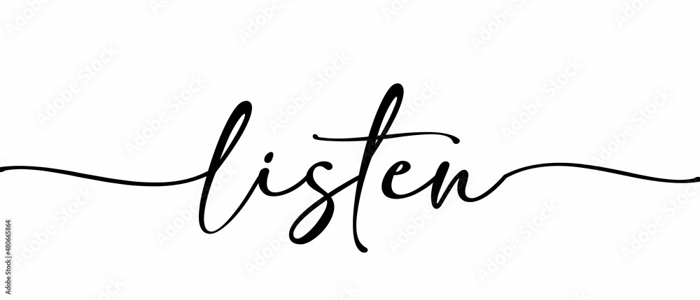 LISTEN - Continuous one line calligraphy with Single word quotes ...