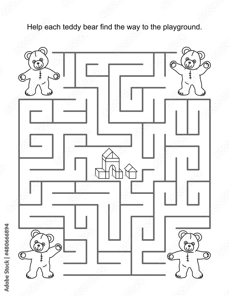 Maze game for kids with teddy bears and playground Stock Vector | Adobe ...