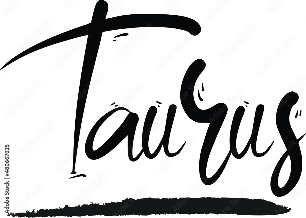 Taurus. Cursive Text Lettering Design Stock Vector | Adobe Stock