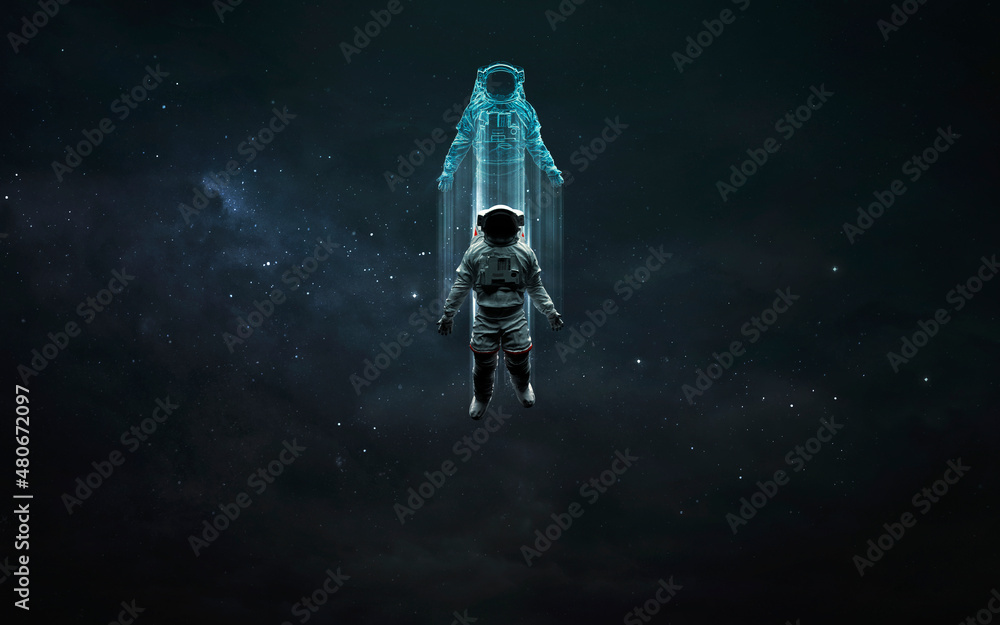 Astronaut and his soul in deep space. 3D sci-fi art. Elements of image ...