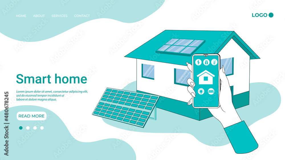 Smart home.Smart home management using the smartphone app.The concept ...