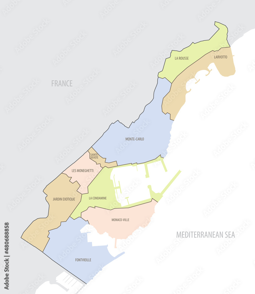 Detailed map of location of Monaco in Europe with the administrative ...