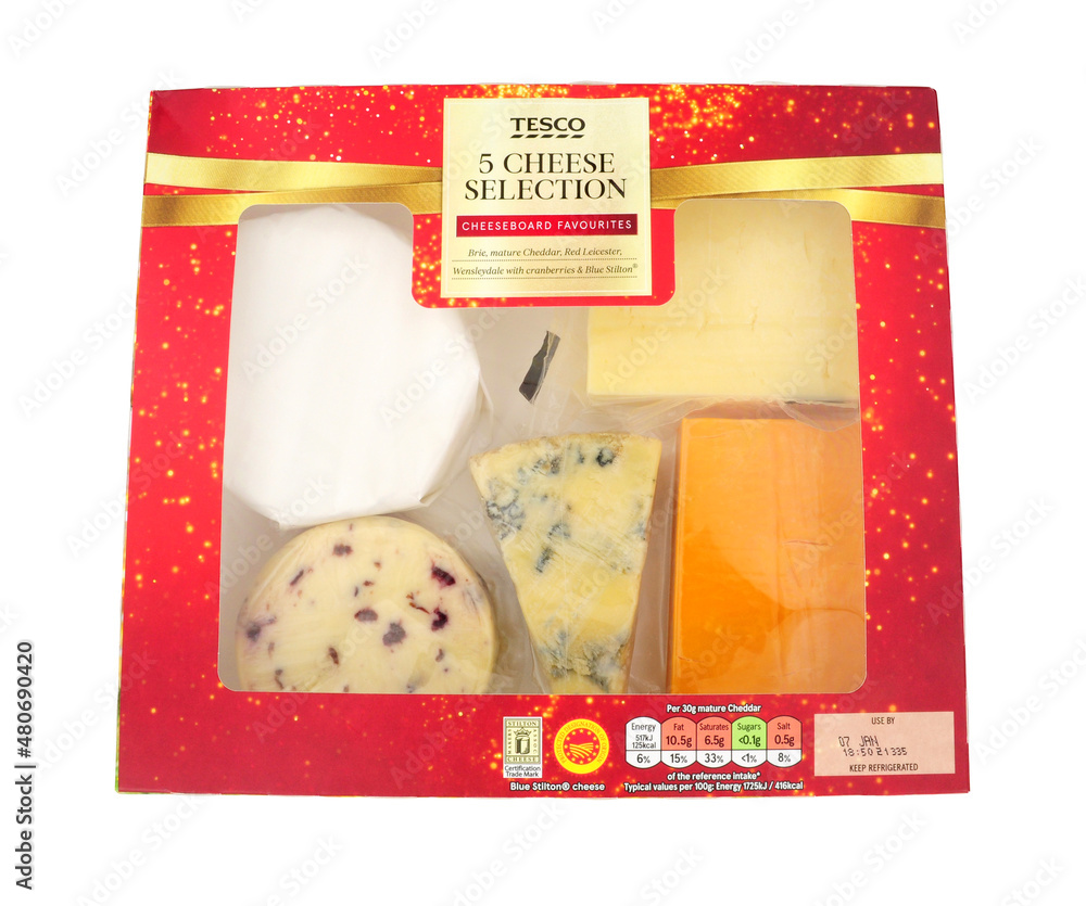 Tesco supermarket five cheese selection favourites in a 450g box Stock ...