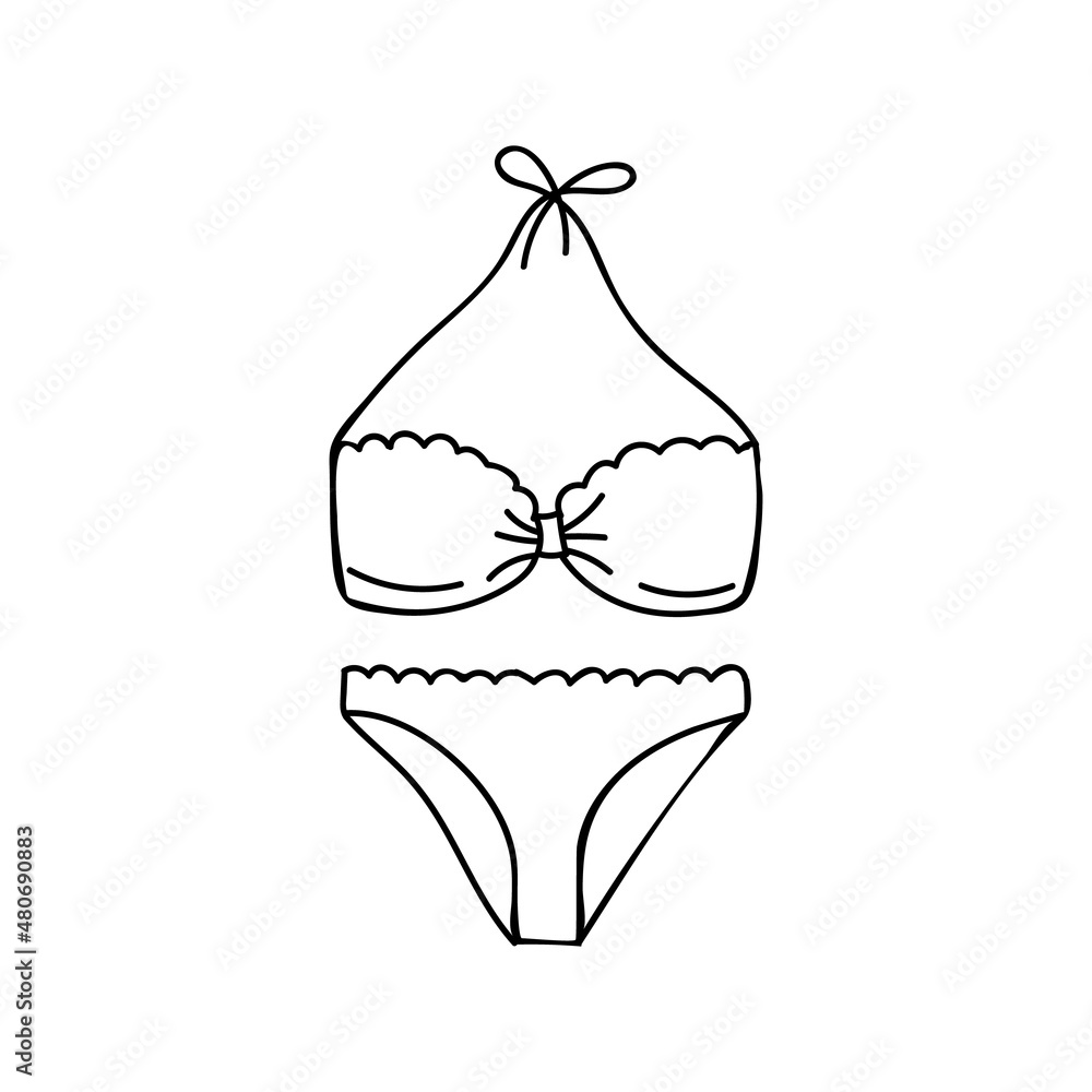 Doodle Woman Swimsuit Vector Icon Hand Drawn Womans Swimsuit Vector