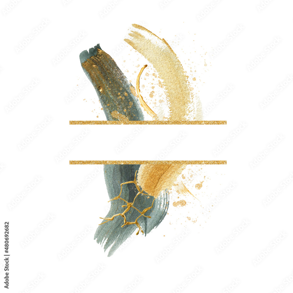 Watercolor abstract art. Hand painted gold frame, watercolor shape ...