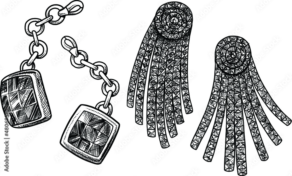 Earring illustration, drawing, engraving, ink, line art, vector Stock ...