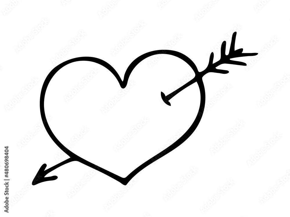 Hand drawn doodle arrow-pierced heart. Vector love clipart. Stock ...