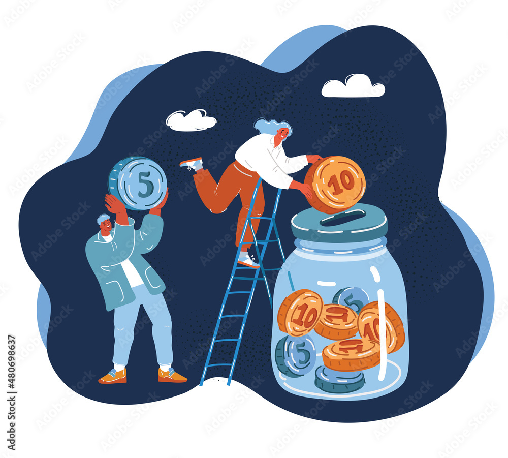 Cartoon vector illustration of Crowdfunding concept. People together ...